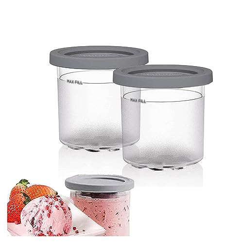 EVANEM 2/4/6PCS Creami Deluxe Pints, for Ninja Ice Cream Maker Cups,16 OZ Creami Deluxe Pints Bpa-Free,Dishwasher Safe Compatible with NC299AMZ,NC300s Series Ice Cream Makers,Gray-2PCS