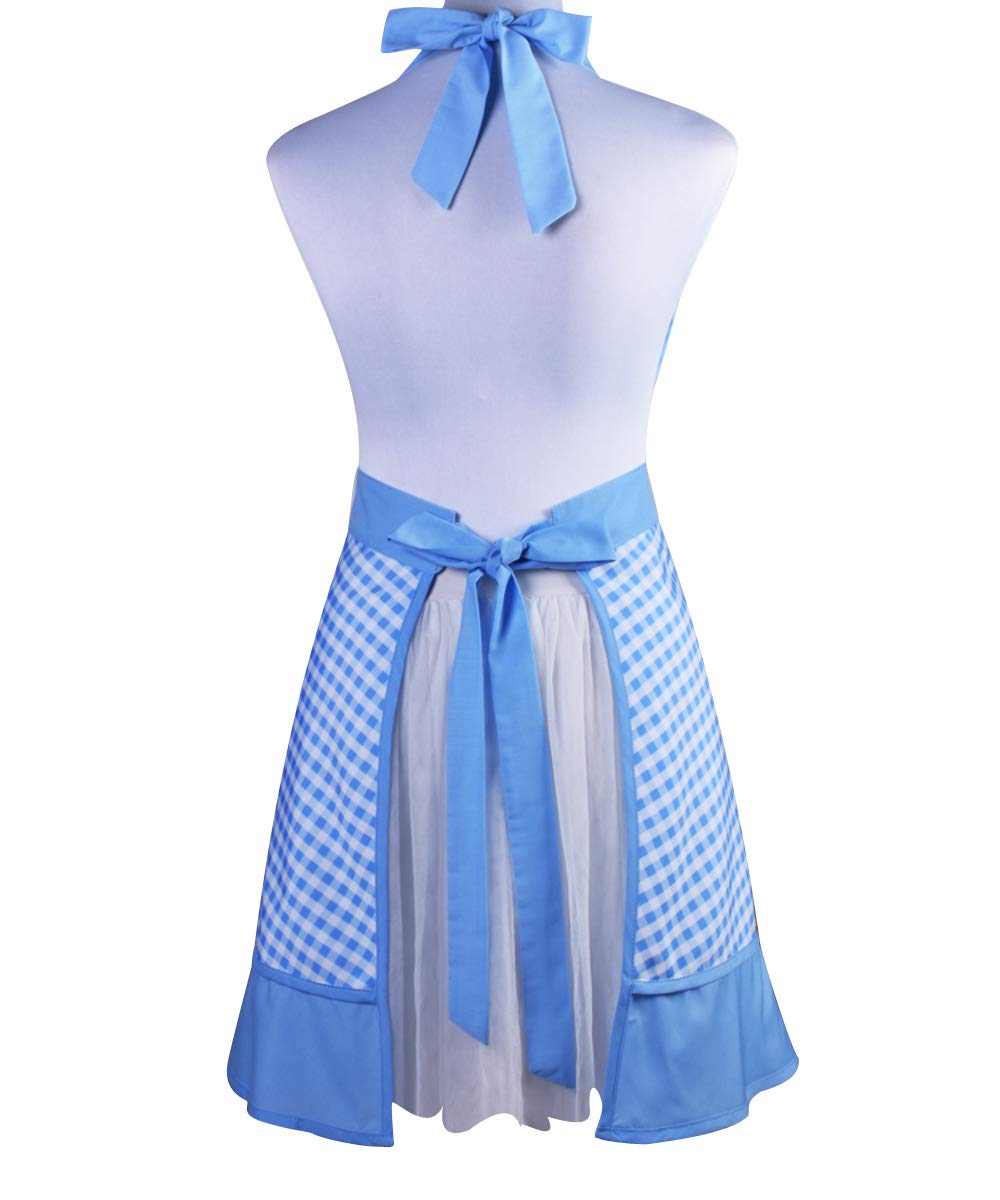Cute Lovely Unique Design Women Girls Ladies Retro Apron with Chic Pocket for Cooking Kitchen, Blue