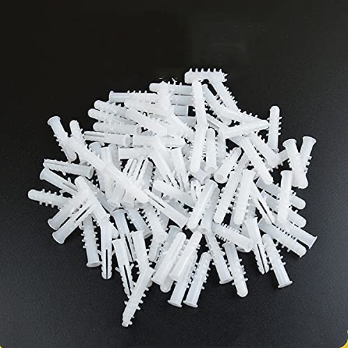 Expansion screw 100pcs white Plastic expansion pipe M6*30mm M8*40mm rubber plug plastic pipe nylon column expansion screw anchor plug wall plug for Drywall Sheetrock Wall Fixings ( Size : M6-30 )