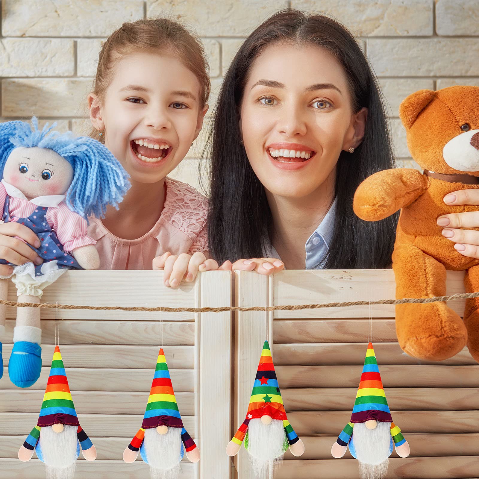 Skylety 6 Pieces Rainbow Gnome Pride Santa Ornament Plush Decorations Gnomes Santa Elf Table Ornaments Hanging Decorations Home Party Decor