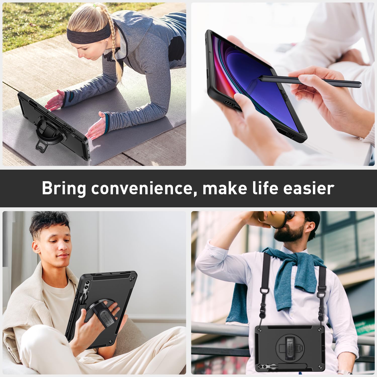 Case for Samsung Tab S9 Plus 2023: Miesherk Stock Heavy Duty Rugged Military Grade Shockproof Case for Galaxy Tab S9 Plus 12.4 Inch 2023 W/360° Stand - Handle - Shoulder Strap - S-Pen Holder - Black