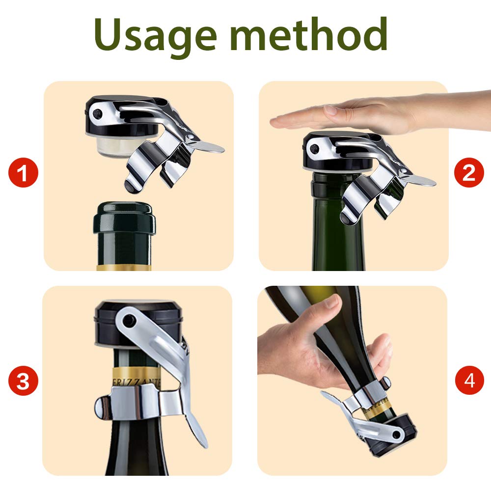 DIFENLUN Champagne Stopper, 2 Pack Stainless Steel Champagne Bottle Plug Sealer for Champagne, Cava, Prosecco and Sparkling Wine Stopper