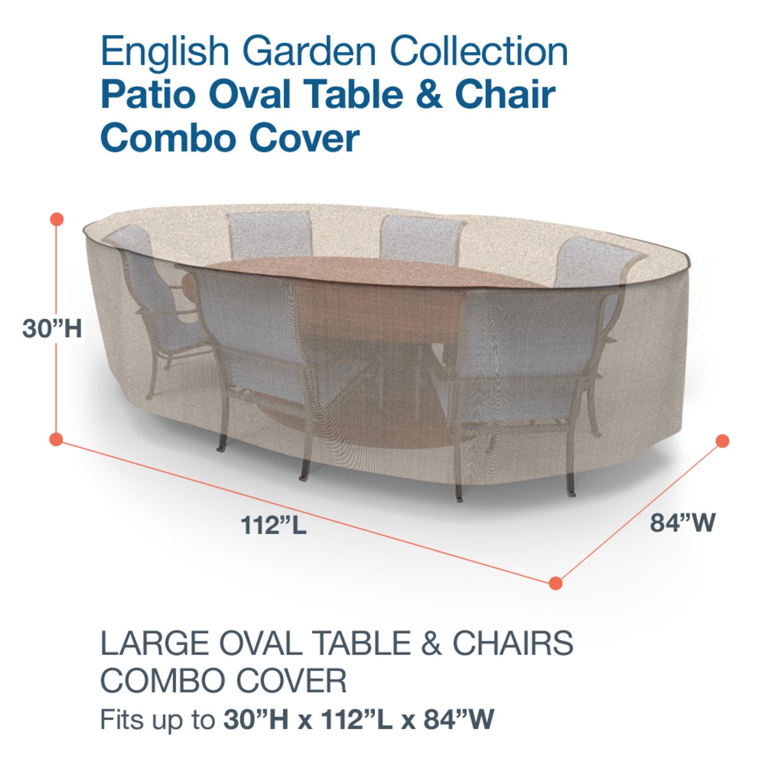 Budge P5A13PM1 English Garden Oval Patio Table and Chairs Combo Cover Heavy Duty and Waterproof, Large, Two-Tone Tan
