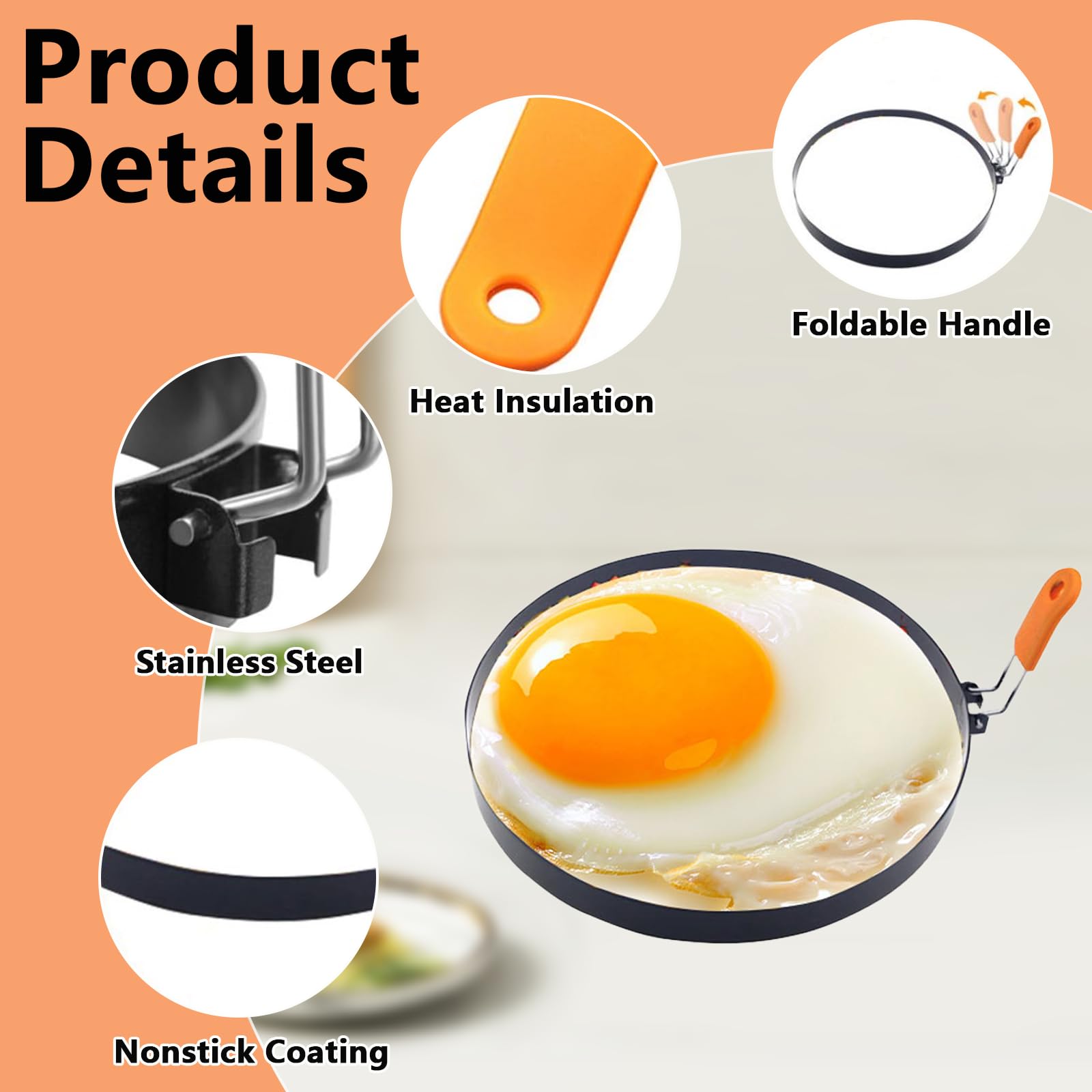 Egg Rings for Griddle, 4/6/8" Non-stick Omelet Ring, 3 Packs Round Pancake Ring Cooking Egg Molds, Stainless Steel Egg Cooking Rings with Insulated Handle Grill Oil Brush Egg Separator