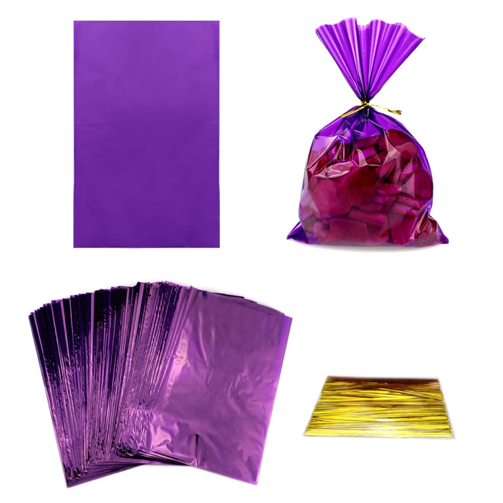 FAZHBARY 100 PCS Purple Cellophane Bags Colored Cellophane Bags 6x9 Purple Goodie Bags Cello Bags Gift Bags for Candy Cookie Wrapping Supplies