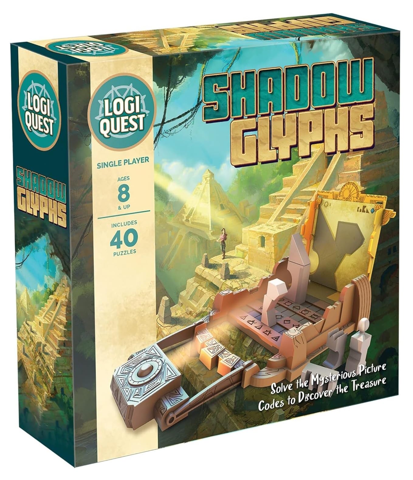 Shadow Glyphs Logic Puzzle Board Game | LogiQuest Puzzle Adventure Game | Kids & Family Puzzle Game | Includes 40 Puzzles | Convenient Portable Case | Ages 8+ | 1 Player | Avg. Playtime 15 Minutes