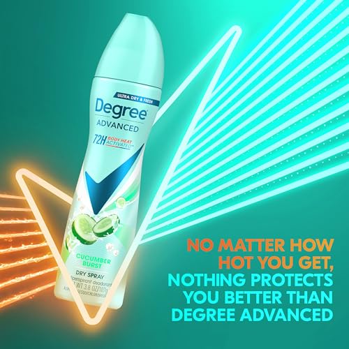 Degree Antiperspirant Deodorant Cucumber Burst 3 count Dry Spray 72-Hour Sweat & Odor Protection Deodorant Spray For Women With Body Heat Activated Technology 3.8 oz