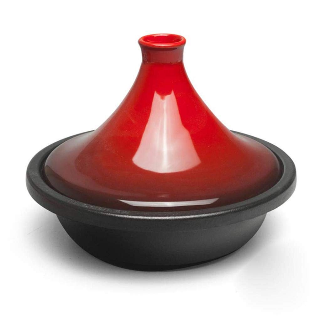 MYYINGBIN Tagine Enameled Cast Iron Pot with Ceramic Lid for Different Cooking Styles and Temperature Settings, Lead Free Slow Cooker, Red