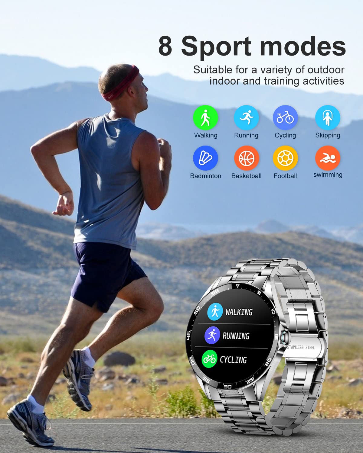 SIEMORL Smartwatch for Men for Android and iOS Phones,Fitness Tracker IP67 Waterproof Smartwatch with Heart Rate Sleep Monitor,Activity Tracker Pedometer Message Notification Call Smartwatch