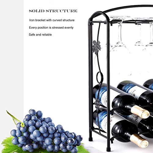 Countertop Wine Rack - Hold 8 Wine Bottles and 8 Glasses Multifunctional dis Assembly Small Wine Rack - 2 Tier Tabletop Wine Holder Stand for Cabinet, Pantry, Wine Bottle Storage(Black)
