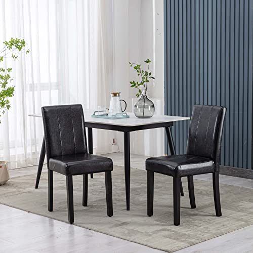 FUNESI PU Leather Upholstered Dining Chair, Armless Parsons Chair with Black Solid Wood Legs Set of 2(Black