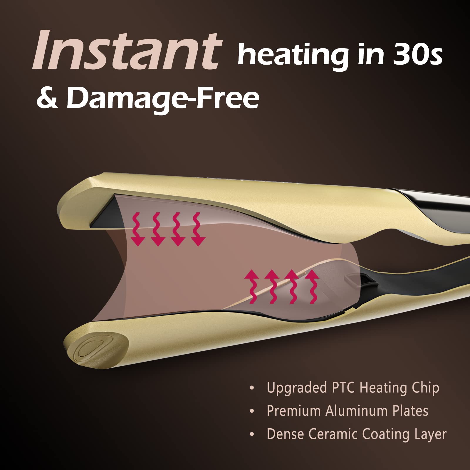 FANCYBEAUTY Curling Iron, Hair Straightener and Curler 2 in 1, Professional Negative Ion Flat Iron with Adjustable Temp for All Hair Types, 15s Instant Heating Hair Styling Tools