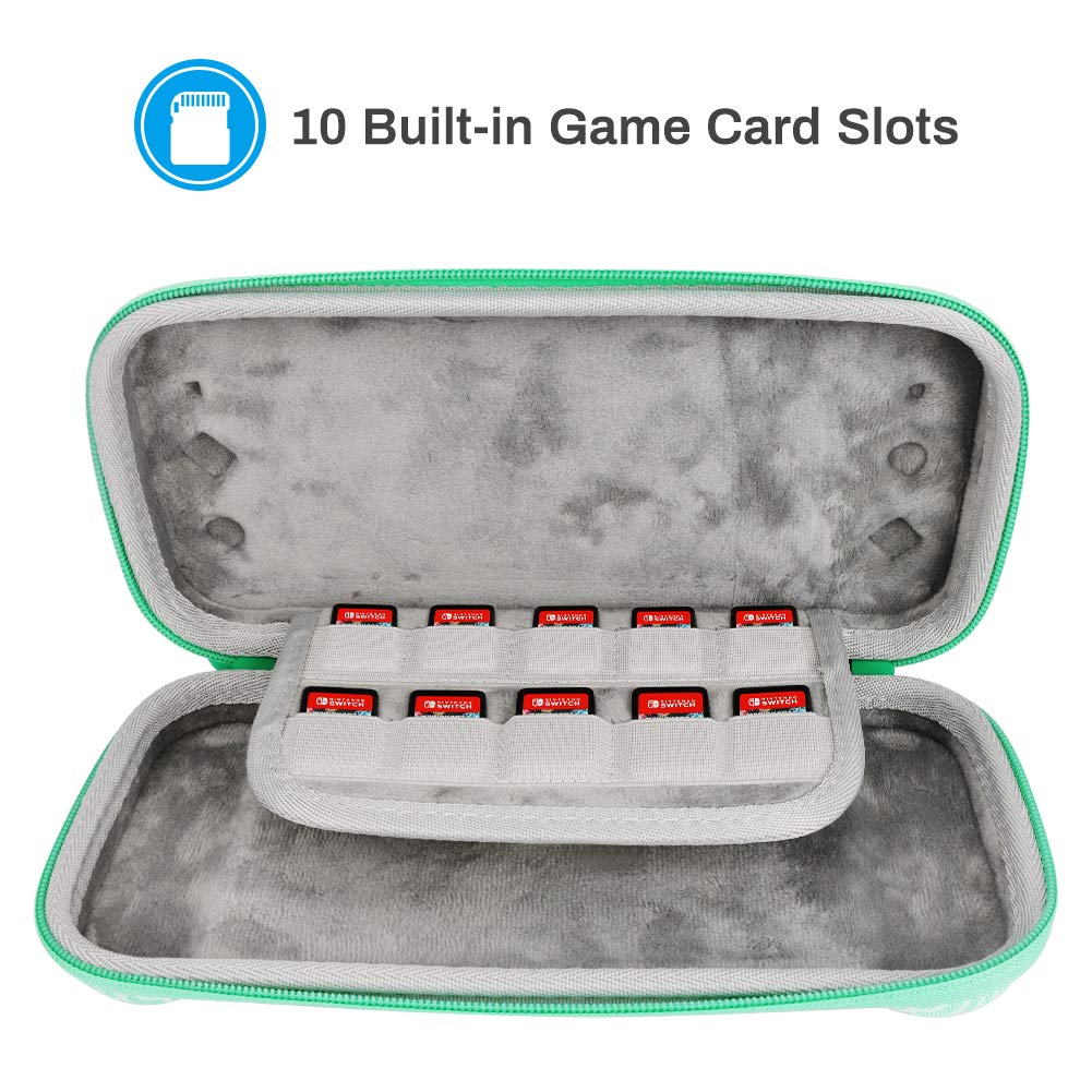 Carrying Case for Nintendo Switch, Allnice Portable Carry Case New Horizons Leaf Crossing Hard Shell Pouch with Handle, 2 Screen Protector & 4 Thumb Grip Caps Include, Nintendo Switch Accessories