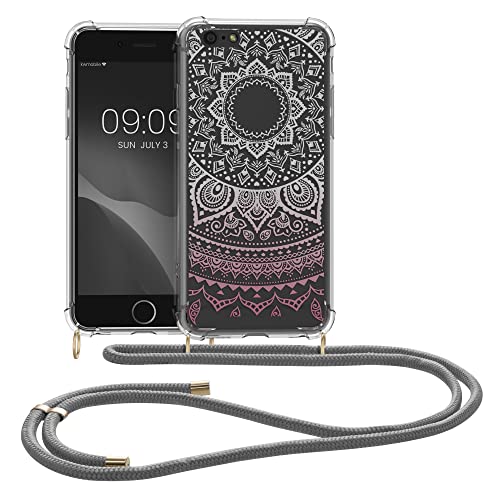 kwmobile Crossbody Case Compatible with Apple iPhone 6 / 6S Case Strap - Indian Sun Pink/White/Transparent