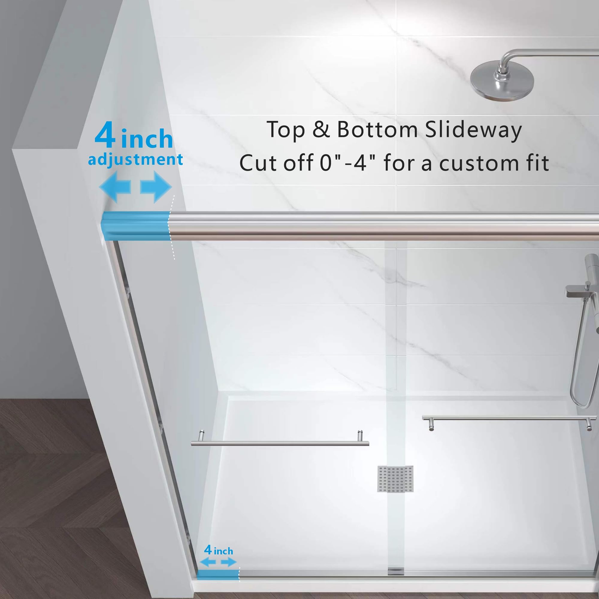 ENSO SENKA Shower Doors 56-60" W X 72" H Semi Frame Double Sliding Bathroom Glass Shower Door, 1/4" (6MM) Thick Clear SGCC Tempered Glass, Matte Black