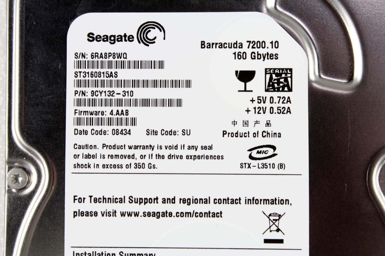 SEAGATE Barracuda ST3160815AS 160GB 7200 RPM 8MB Cache SATA 3.0Gb/s Hard Drive