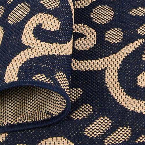 Gertmenian Indoor Outdoor Classic Flatweave Area Rug, Stain & UV Resistant Carpet, Deck, Patio, Poolside & Mudroom, 8x10 Ft Large, Floral Medallion, Navy Blue, 21571