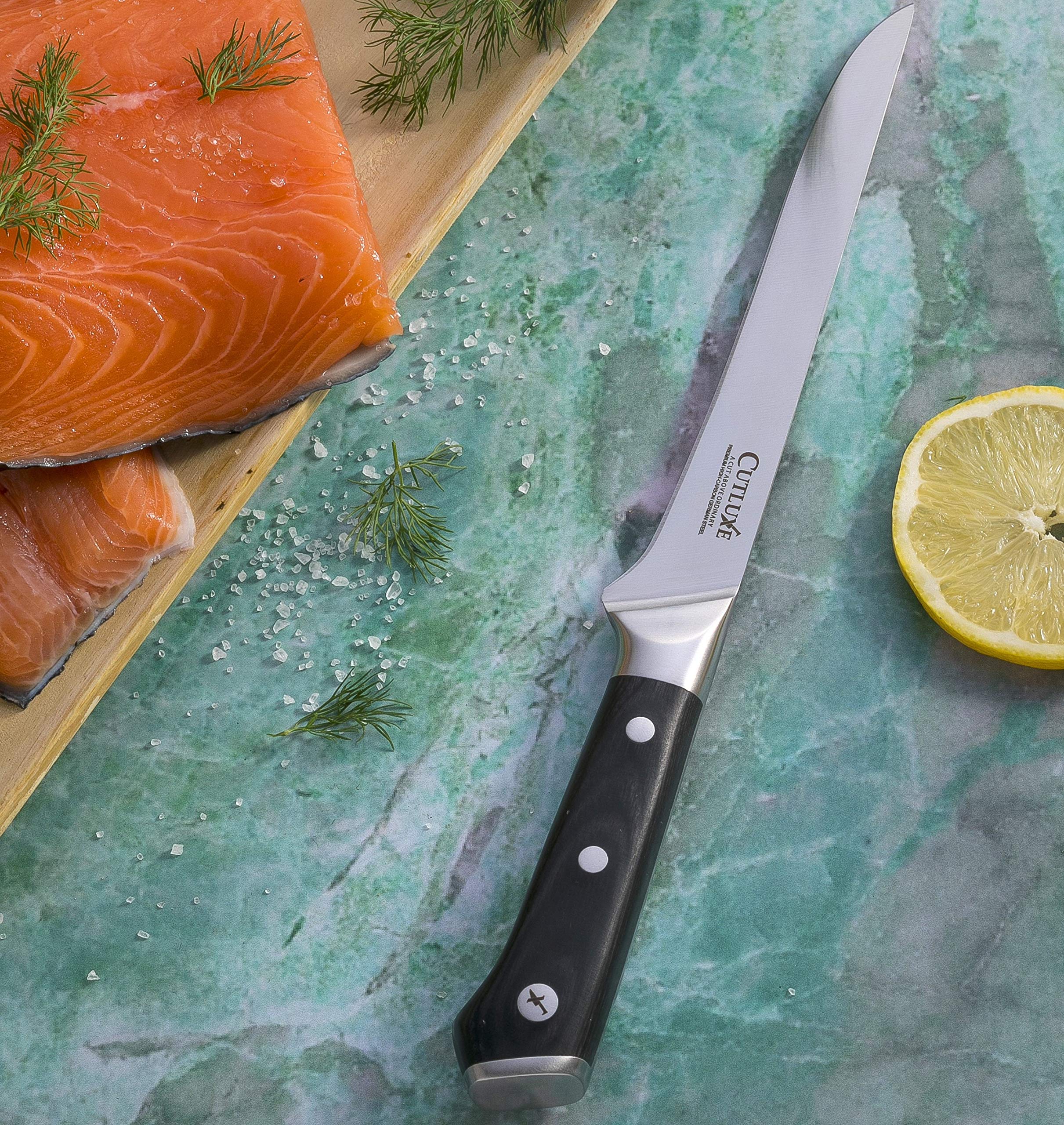 Cutluxe Boning Knife, Carving Knife & Sharpening Rodβ Forged High Carbon German Steel β Full Tang & Razor Sharp β Ergonomic Handle Design β Artisan Series