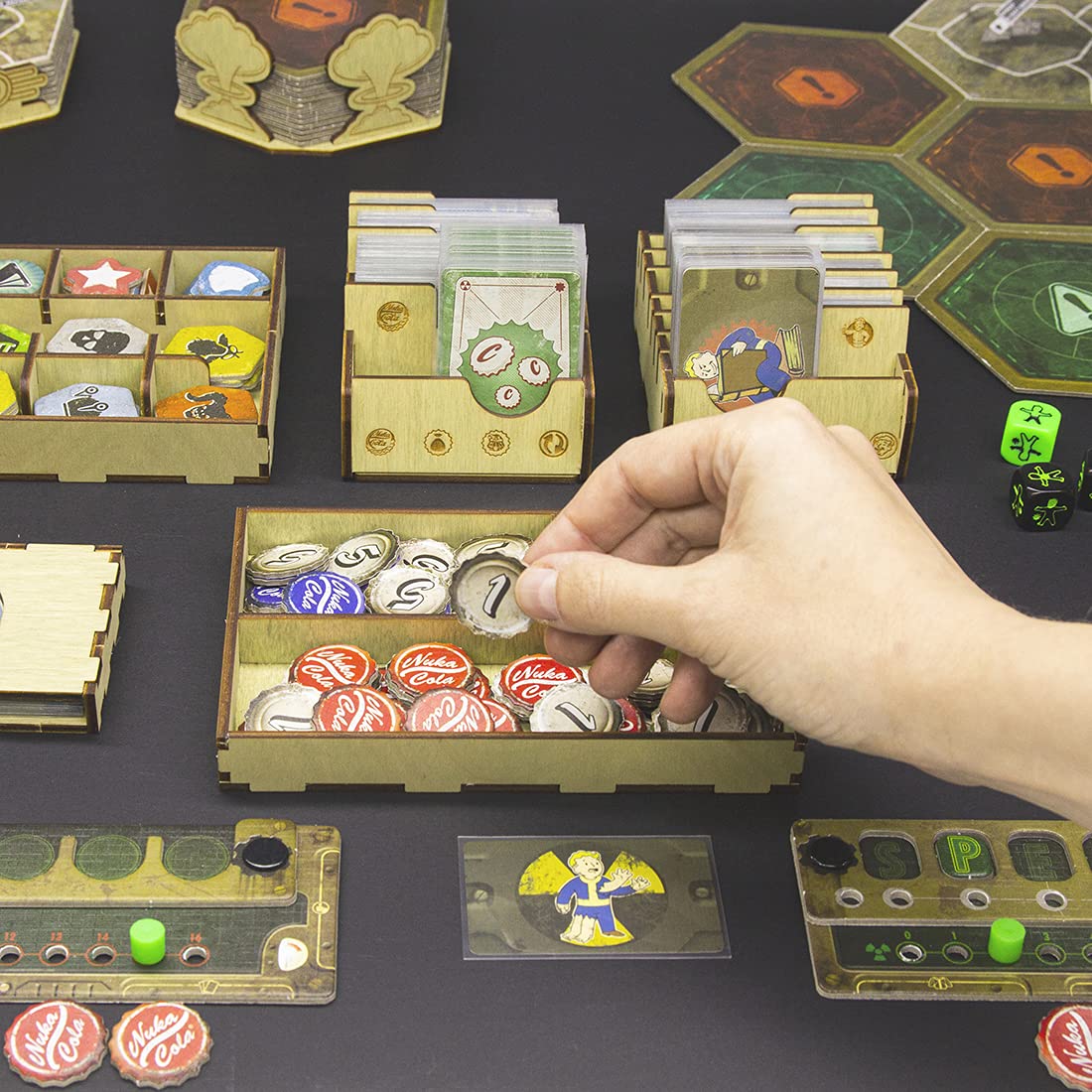 SMONEX Organizer Box Compatible with Fallout New California Board Game and Fallout Atomic Bonds Expansions - Insert Fits The Original Box - Board Game Organizer with Engraved Design