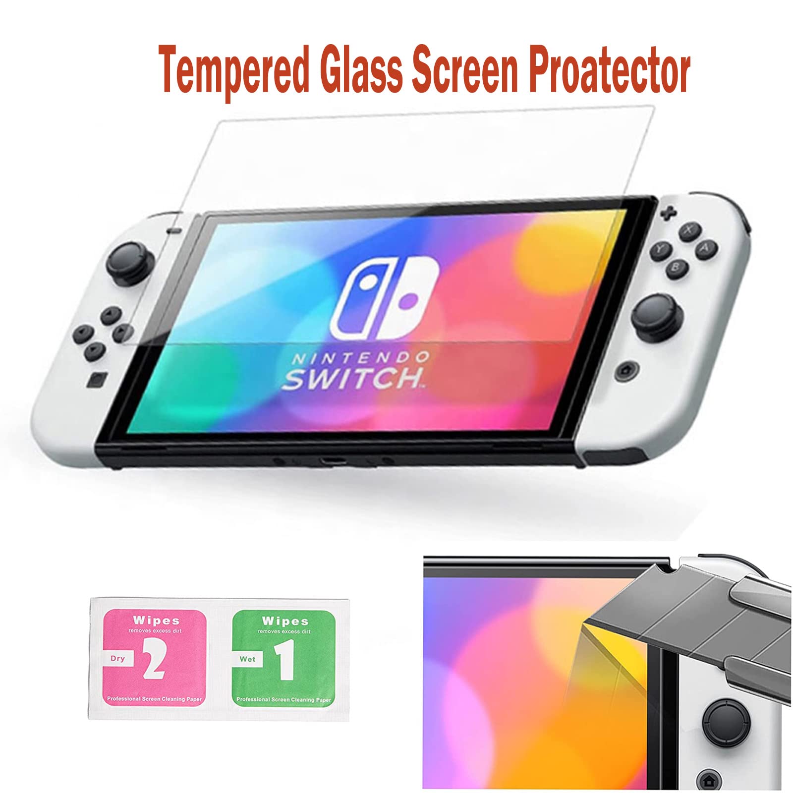 Case Compatible Nintendo Switch OLED 2021 Model, 11 in 1, Accessories Bundle Kit Carrying Case, Clear Cover, Tempered Glass Screen Protector, Silicone Skin for Joy-Con and 6 Thumb Grip Caps (B007)