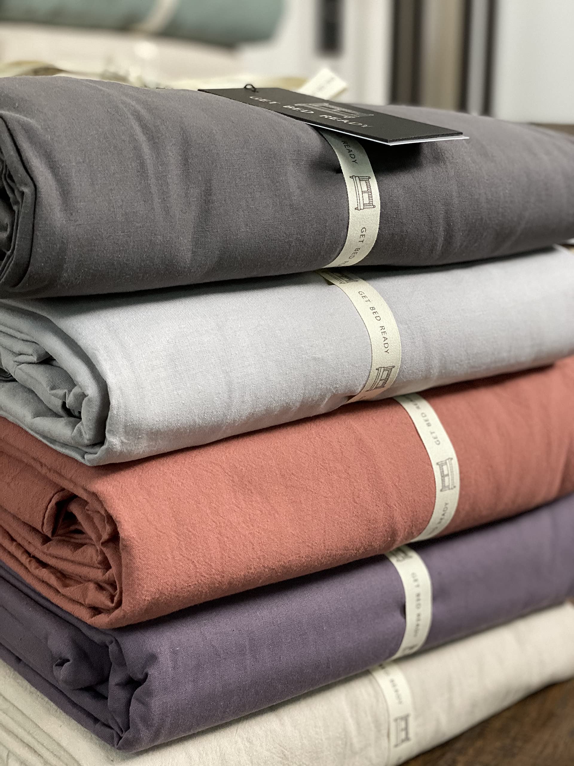 Get Bed Ready Stone Washed Cotton Casual Duvet Cover Set Solid Color Relaxed Modern Style Bedding Natural Wrinkled Lived-in Look (Nude, King)
