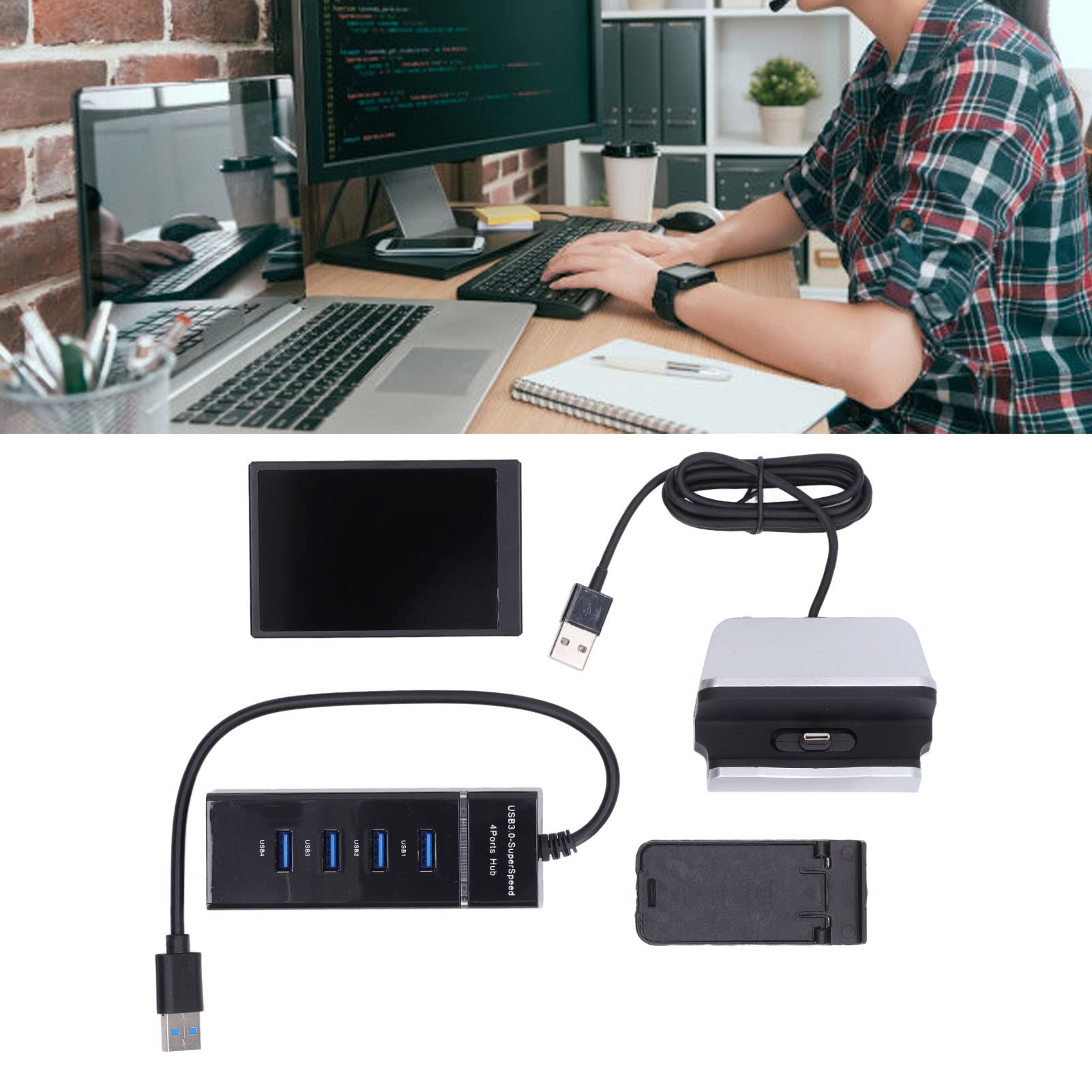 CUEI Portable Monitor for Laptop, 3.5in 360°Rotation Stepless Brightness Adjustment Auto Screen Off Laptop Screen Extender