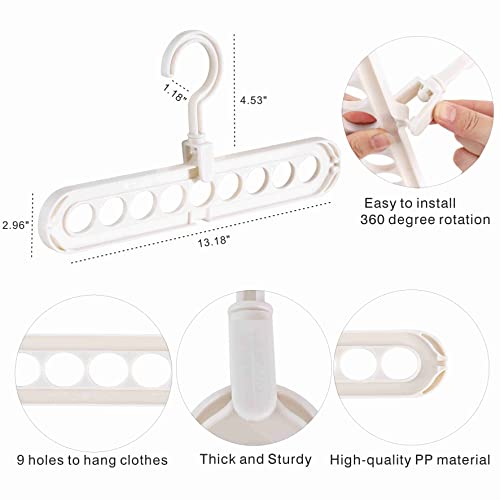 White Magic Hangers Space Saving Clothes Hangers,Closet Organizers and Storage,Smart Space Saver Sturdy Plastic Hangers with 9 Holes for Heavy Clothes,College Dorm Room Essentials for Wardrobe 5 Pack
