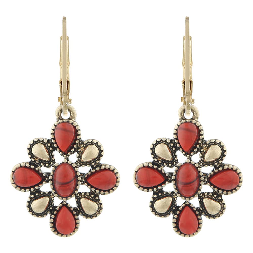 Chaps Women's Gold Coral Flower Drop Earrings