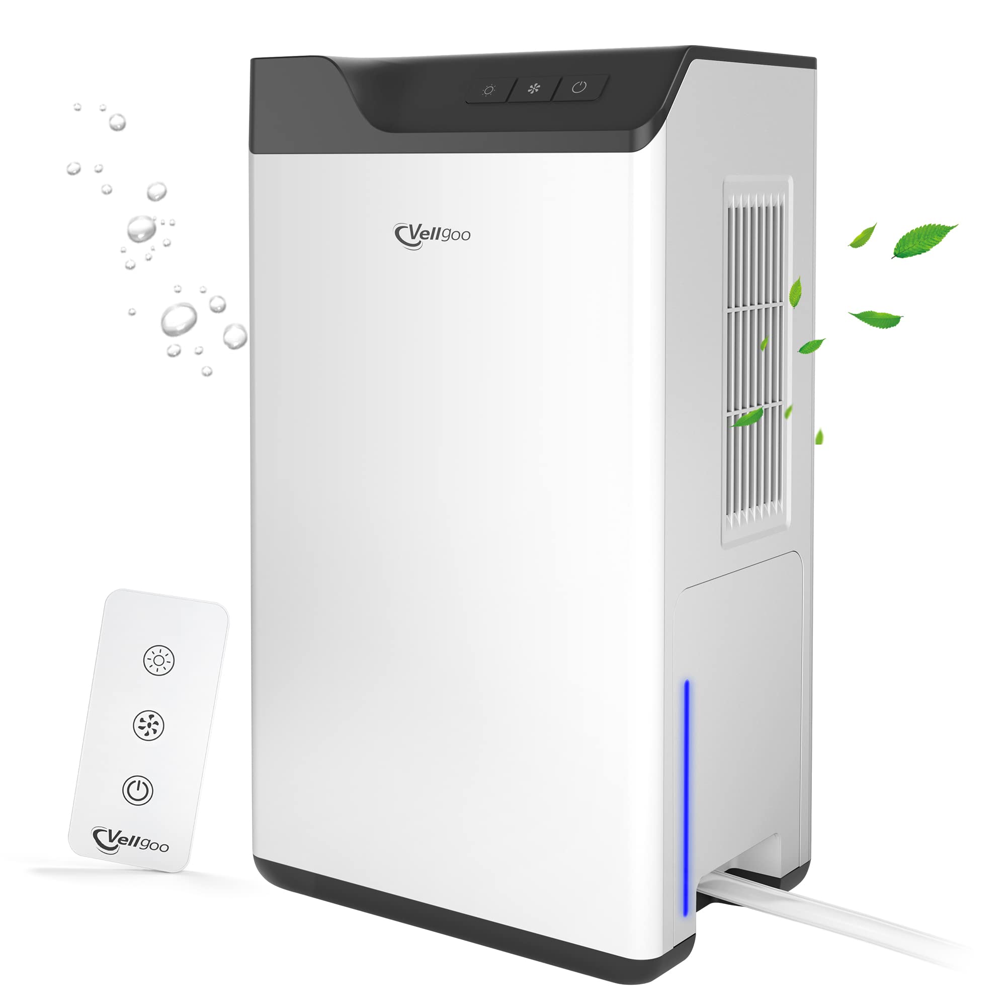 Dehumidifiers for Home - Vellgoo Dual Semiconductor Dehumidifier for Bathroom Basement Up to 540 sq.ft with 60oz Watertank, Dehumidifier with 1.5m Drain Hose