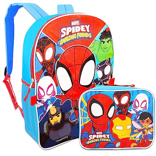 Marvel Spidey and His Amazing Friends Backpack Set - 5 Pc Spiderman School Supplies Bundle with 16β Backpack for Kids, Spidey Lunch Bag, Water Bottle, Stickers, and More | Spiderman Bag Pack