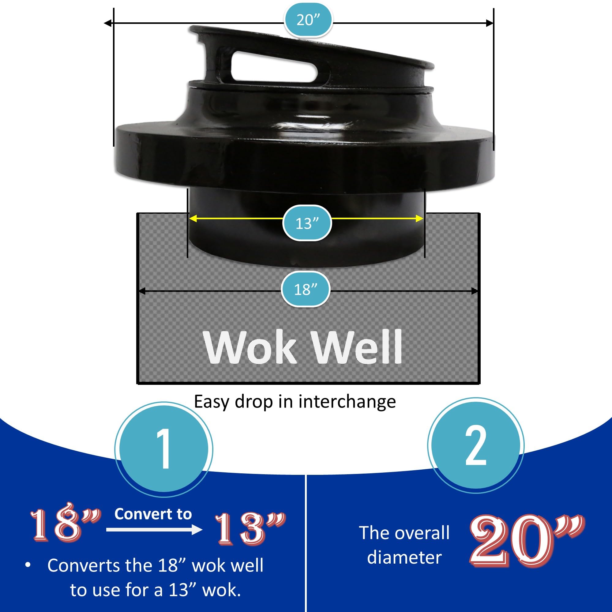 Leyso Chinese Wok Range Adapter/Reducer with 13-Inch Cast Iron Rim - Convert The Large Wok Well to Smaller Size (18" to 13")