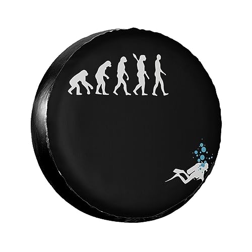 Evolution of Man Funny Scuba Divi Tire Cover Spare Tire Type Cover Wheel Protectors Weatherproof Vinyl Leather Fit Truck, Trailer Rv, SUV 17 Inch