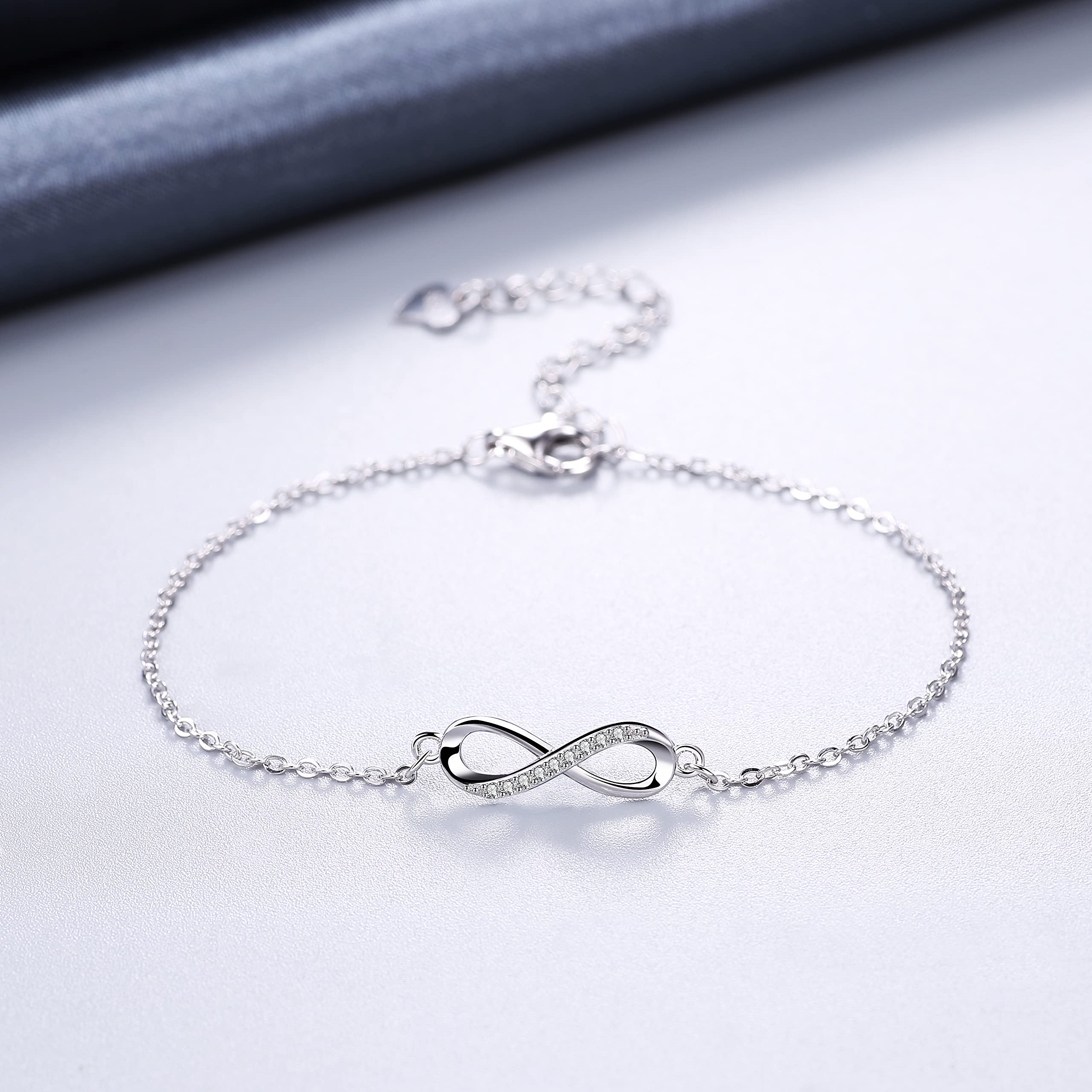 Bo&Pao Women's Bracelet Infinity 925 Sterling Silver, Silver Bracelet with Endless Symbol, 21 cm, adjustable