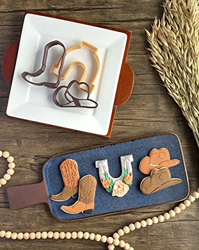 COWBOY COOKIE CUTTERS Country Western Rodeo Boot Cowboy Cowgirl Hat And Rustic Horseshoe Wild West Cookie Cutters For Any Special Occasion/Celebration (3 Pack)