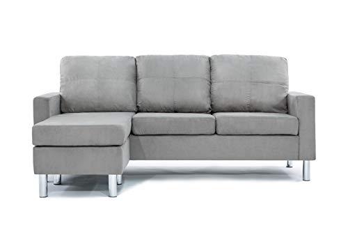 Casa Andrea Milano LLC Modern Sectional Sofa-Reversible Chaise Lounge Perfect for Small Space Dorm or Apartment, Grey Microfiber