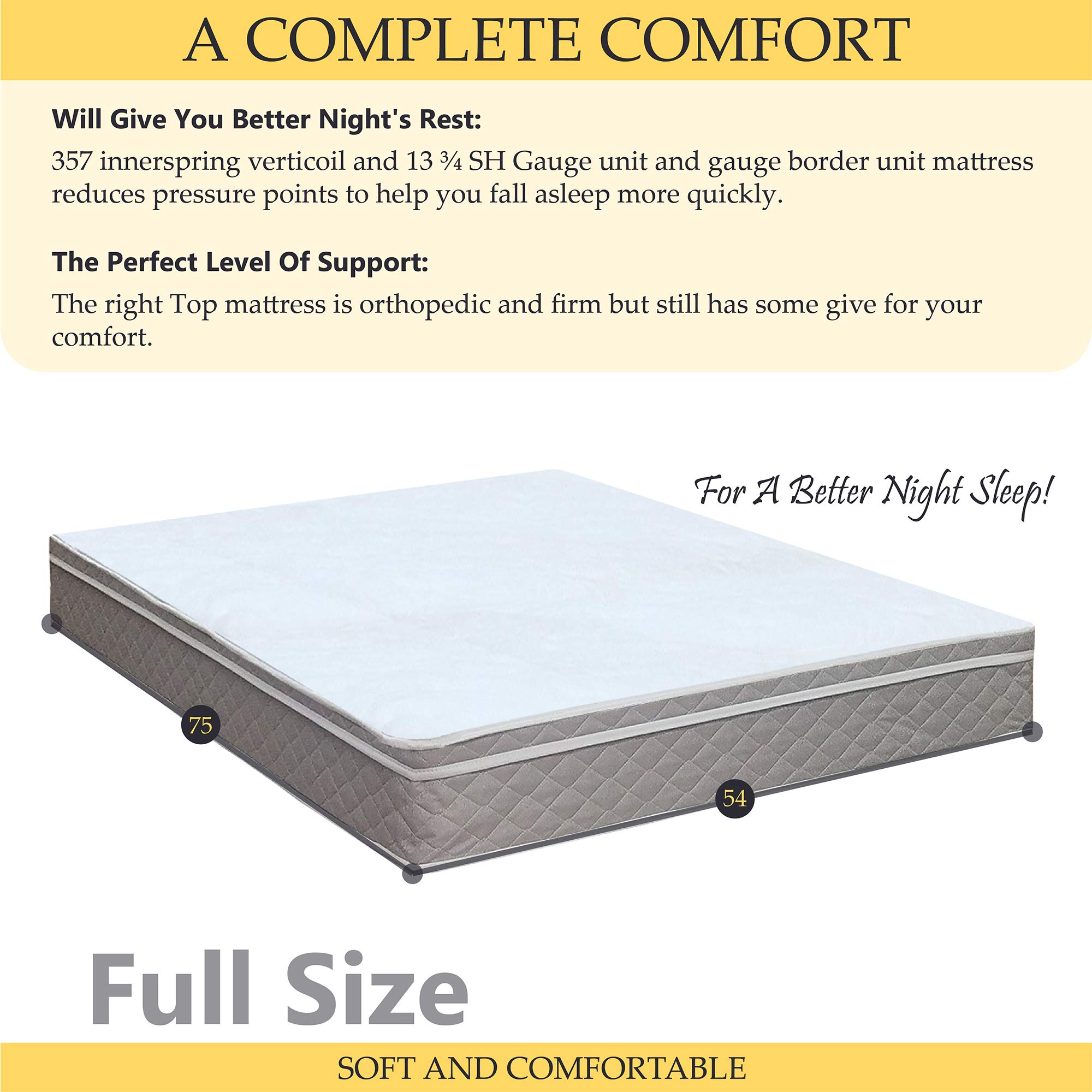 Mattress Comfort Medium Plush Eurotop Pillowtop Innerspring Mattress and 4" Low Profile Split Wood Boxspring/Foundation Set, with Frame, Full Size