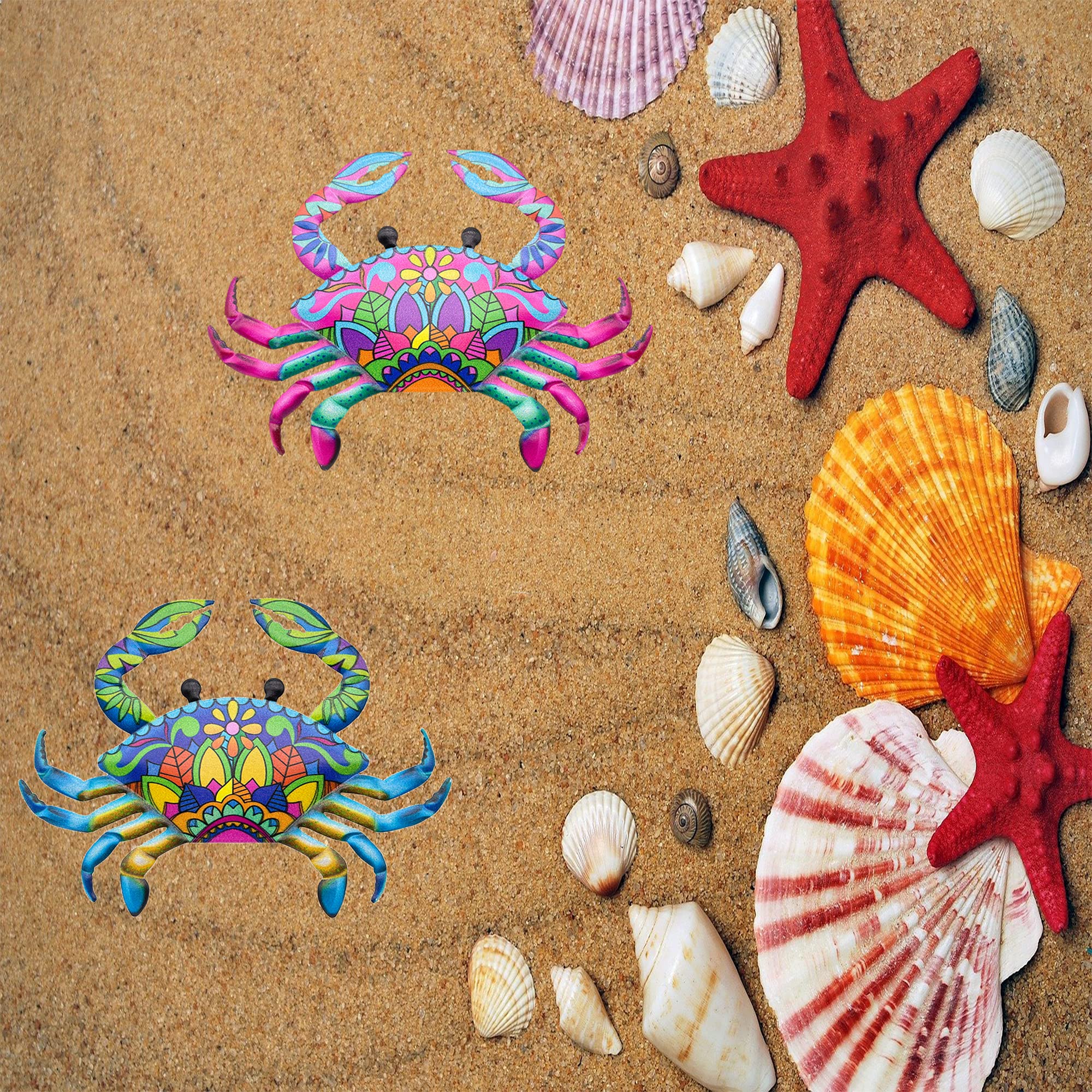 SOBLUING Crab Wall Decor Metal Crabs Decorations, Tiki Bar Wall Decor Coastal Sculptures for Home, Outdoor Wall, Home Door, Window, Ocean Theme Room, Set of 4