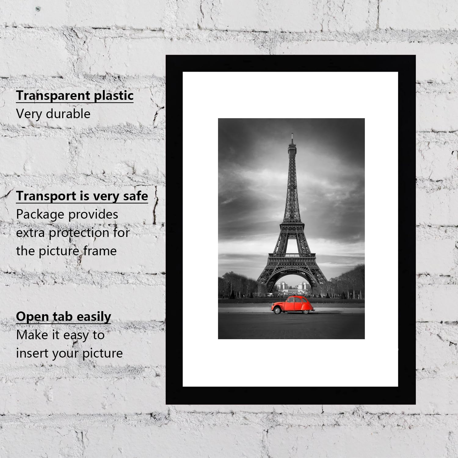 BOANKODU 11x14 Picture Frame Set of 2, Made of High Definition Transparent Plastic for 8x10 with Mat or 11x14 Without Mat, Wall Mounting Photo Frame, Black