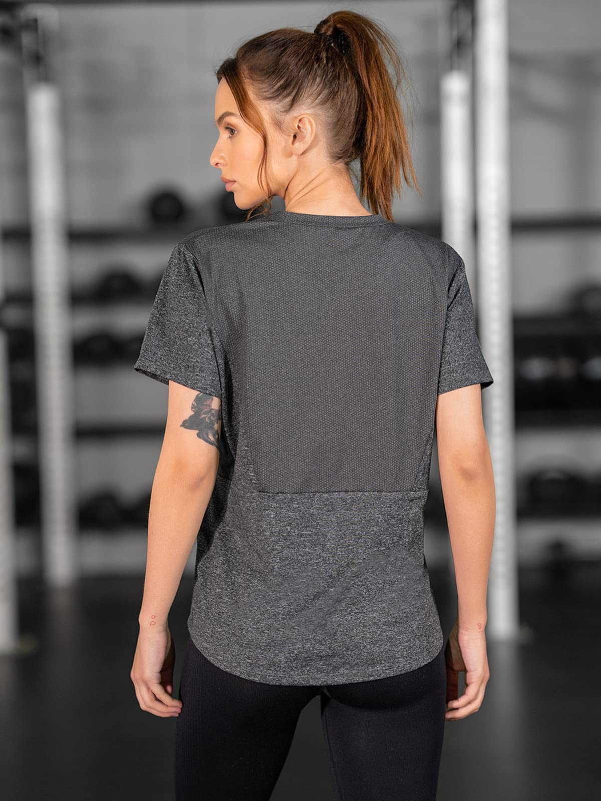 Blooming Jelly Womens Gym Shirts Short Sleeve Loose Fit Athletic Tees Moisture Wicking Crew Neck Running Tops (Large, Dark Grey)