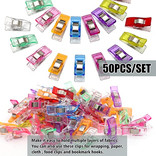 GMMA 50 Pcs Sewing Clips for Fabric Acrylic Multifunctional Quilting Clips,Quilting Supplies, Sewing Accessories and Supplies
