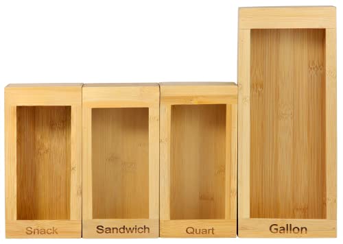 Linemoon Storage Bag Organizer Kitchen Drawer Compatible with Ziploc, 4 Piece Bamboo Sandwich Bag Organizer
