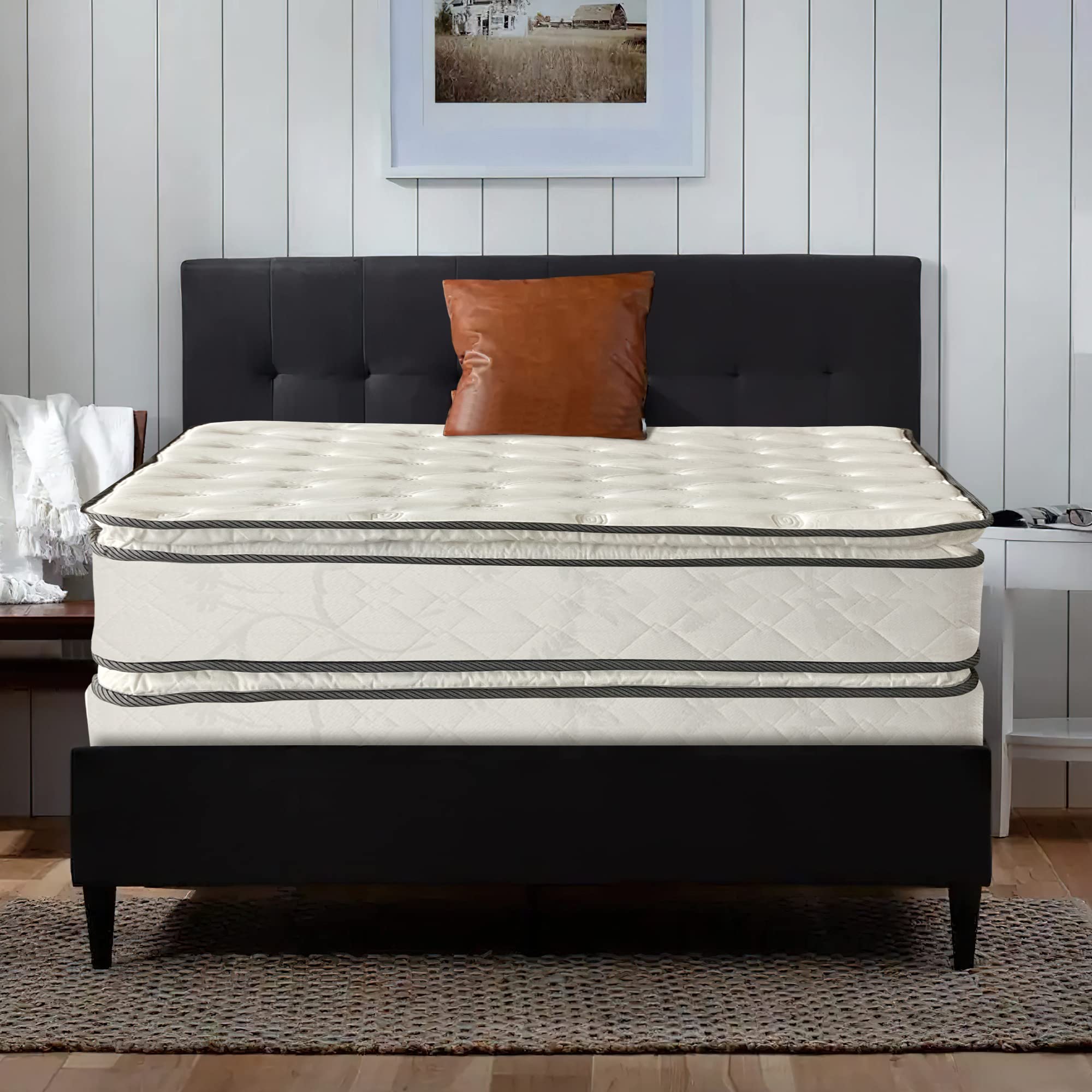 Mattress Solution Medium Plush Double Sided Pillowtop Innerspring Fully Assembled Mattress and 8" Metal Box Spring Set, Queen, 8" Foundation