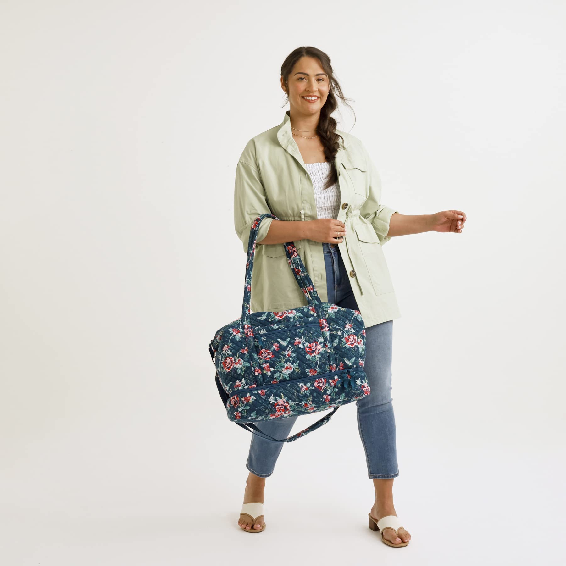 Vera Bradley Women's Cotton Deluxe Travel Tote Travel Bag, Sunflowers - Recycled Cotton, One Size