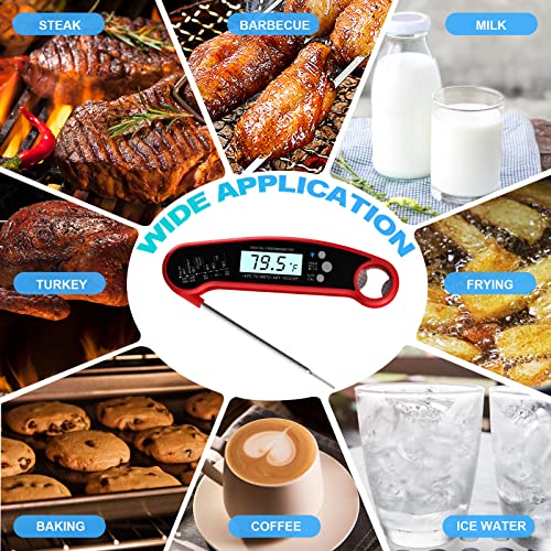 Digital Meat Thermometer with Probe, Instant Read Food Thermometer for Grilling BBQ, Kitchen Cooking, Baking, Liquids, Candy & Air Fryer - IP67 Waterproof, Backlight & Calibration - Red/Black
