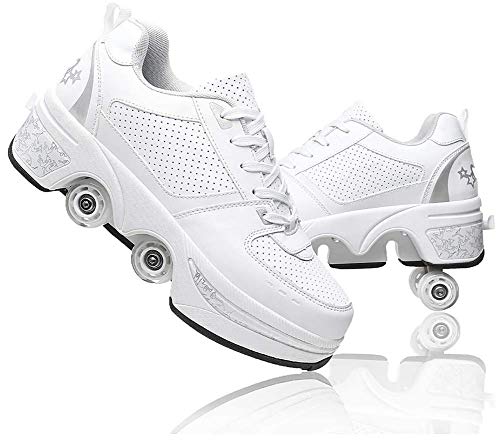LDTXH Multifunctional Roller Skates Shoes Deformation Automatic Walking Shoes with Double-Row Deform Wheel Adult Children's Skating Shoes,5.5