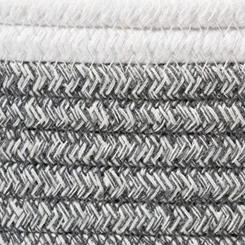LA JOLIE MUSE Woven Rope Basket Hamper, Tall Cotton Laundry Basket 16 x 14 x 14 Inches, Clothes Blanket Storage Baskets for Living Room Nursery Bedroom Bathroom, White & Gray