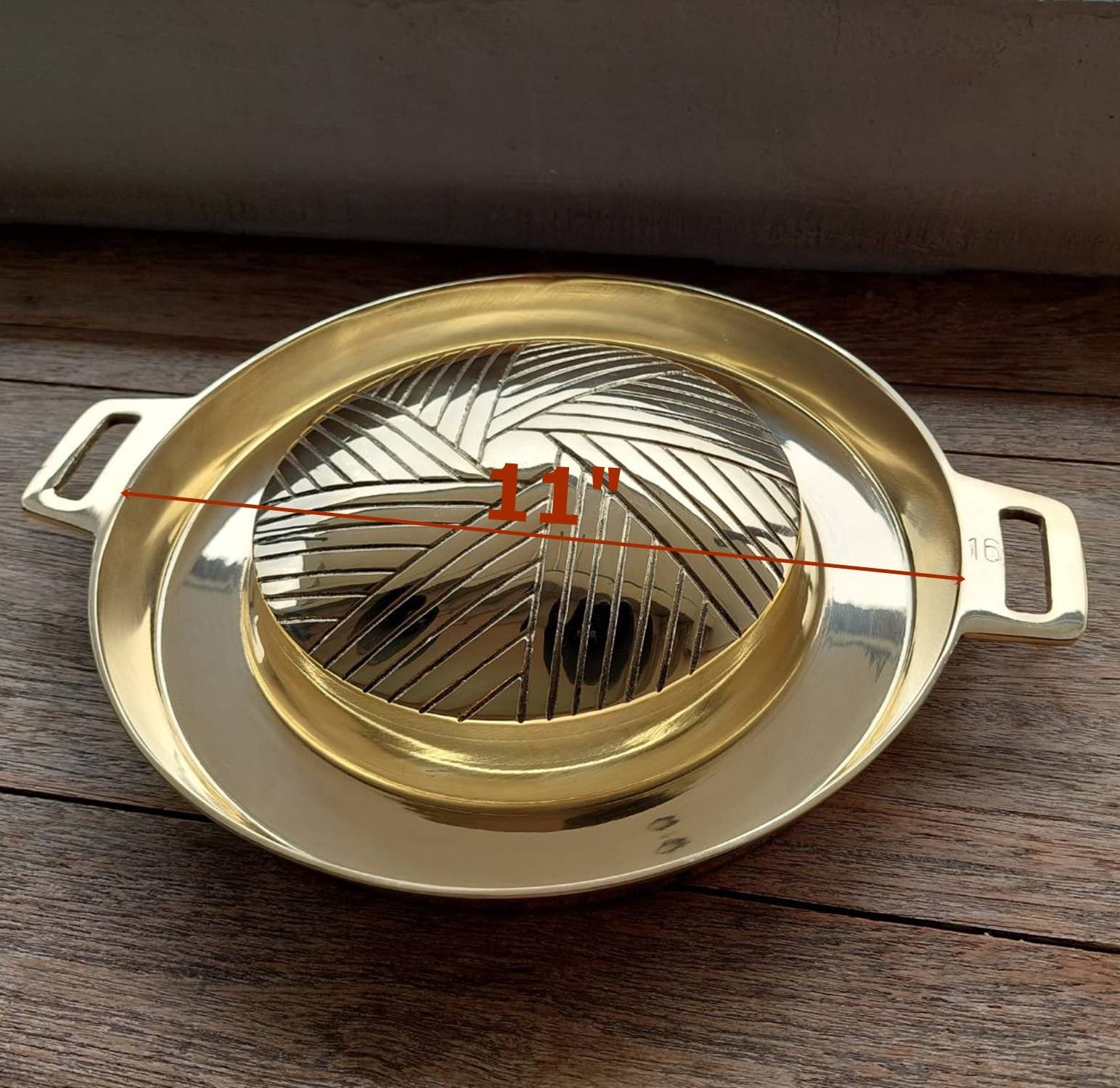 CoziNest Mookata Brass Grill Pan Thai Korean Japanese Style BBQ Grill Steak Hot Pan Nonstick Indoor/Outdoor Cooking 11in.