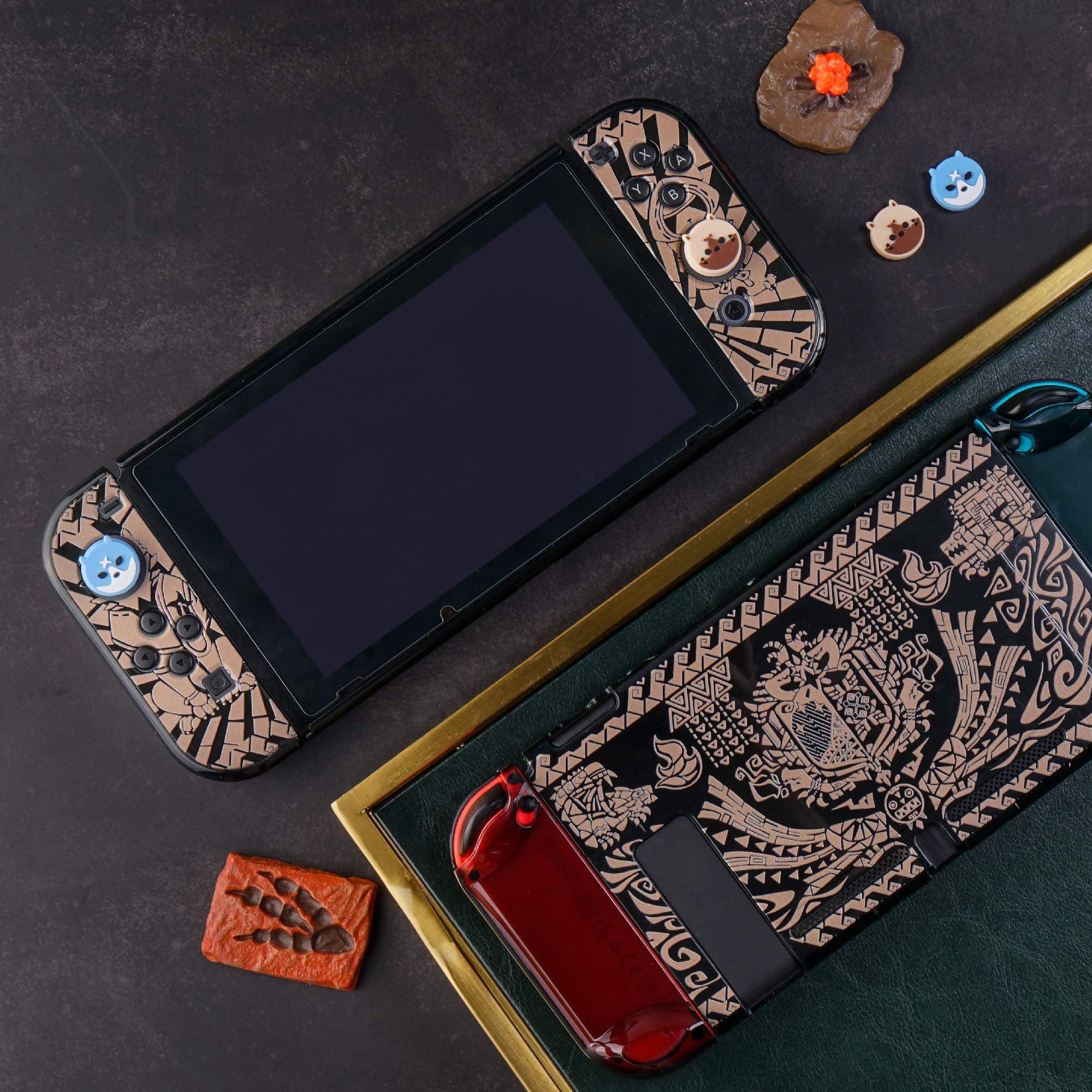 Case for Nintendo Switch - for Monster Hunter Rise Theme, FANPL Hard Shell Protective Case Cover for Nintendo Switch and Joy Con Controller (Black Gold)
