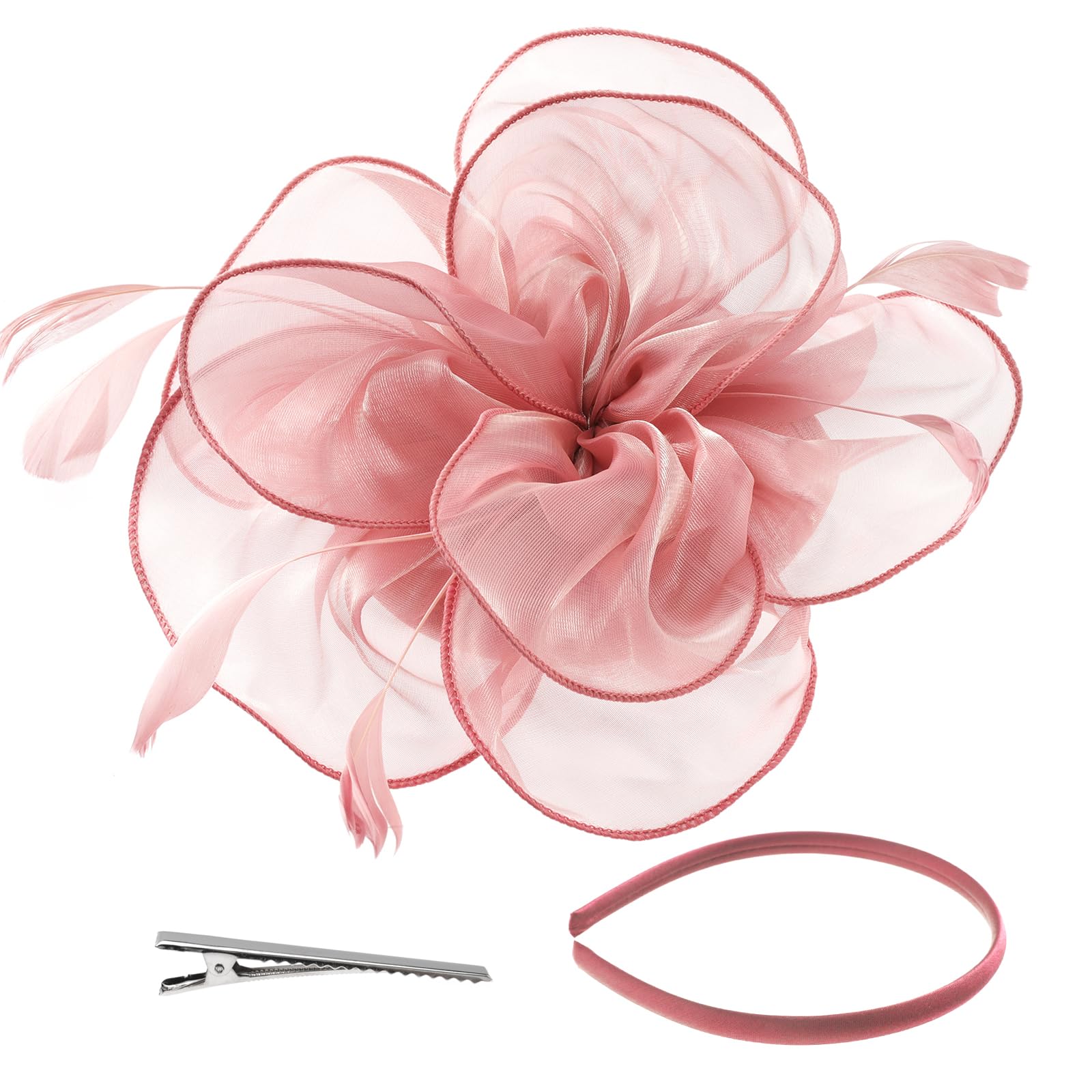 Fascinators Hats for Women Kentucky Derby Tea Party Hat Wedding Mesh Ribbons Cocktail Fancy Flower Feathers Fascinator Clip Pink