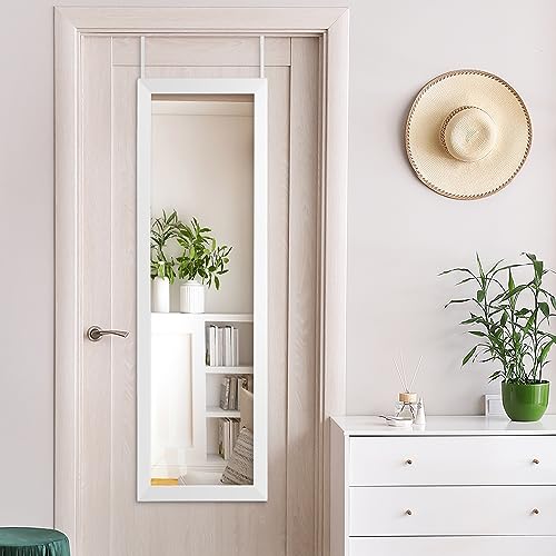 Mirrorize Full Length Over the Door, Long Door Hanging Large Mirrors for Wall Full Body, Shatterproof Tall Floor Mirror, 42"X14", White